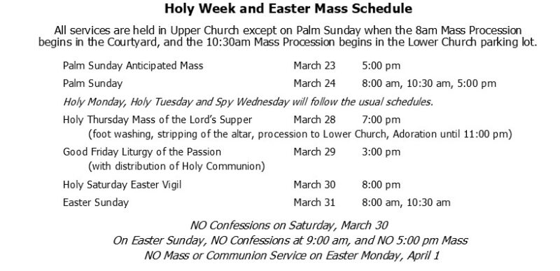 Holy Week and Easter Mass Schedule – OLR Church – Our Lady of the ...